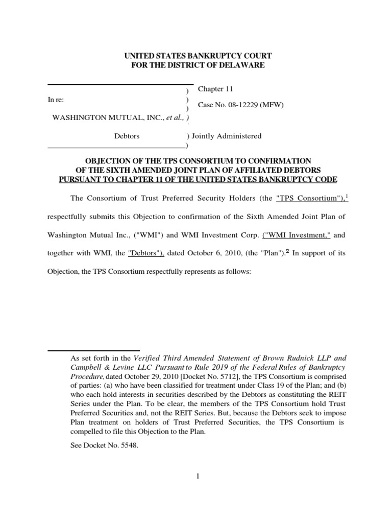 Washington Mutual (WMI) - Objection of The TPS Consortium To ...