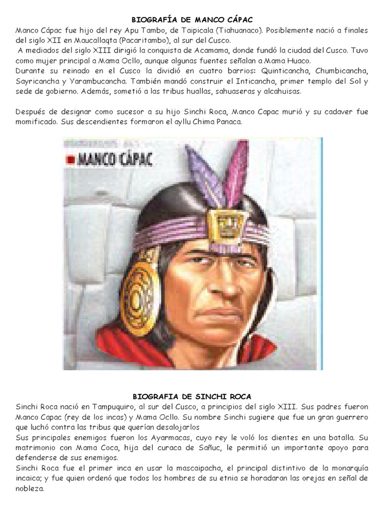 Biografía de Manco Cápac, Inca Fundador | PDF | Imperio Inca | América ...