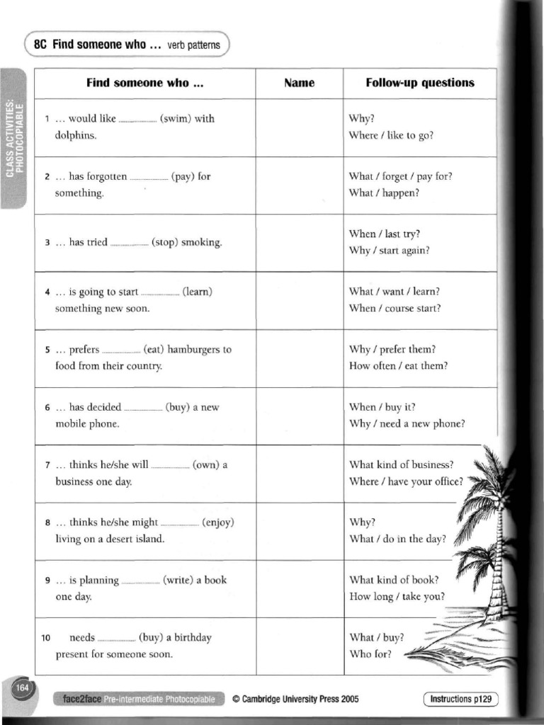 Find Someone Who Verb Patterns | PDF