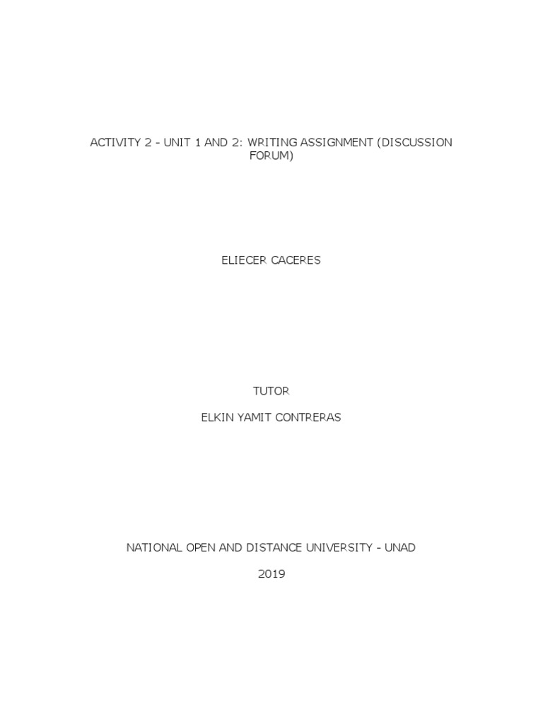 Activity 2 - Unit 1 and 2: Writing Assignment (Discussion Forum) | PDF ...
