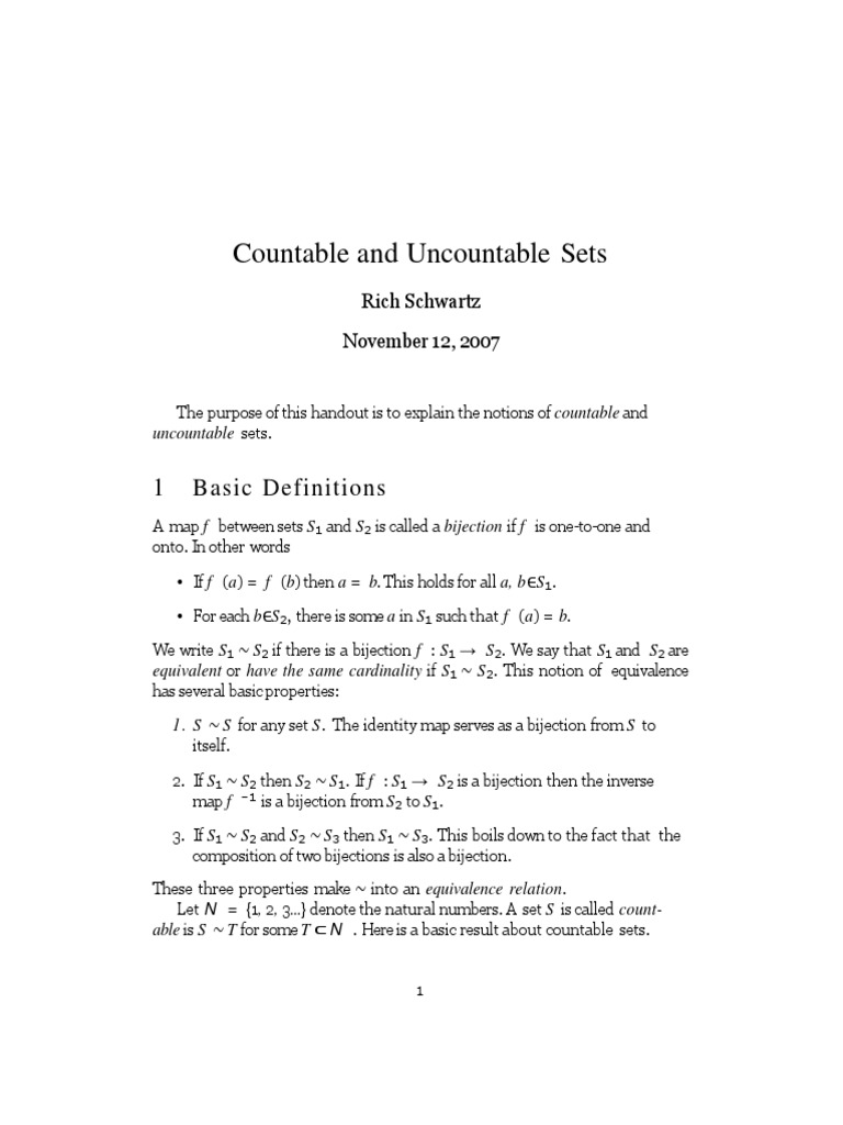 Countable and Uncountable Sets: 1 Basic Definitions | PDF | Set ...