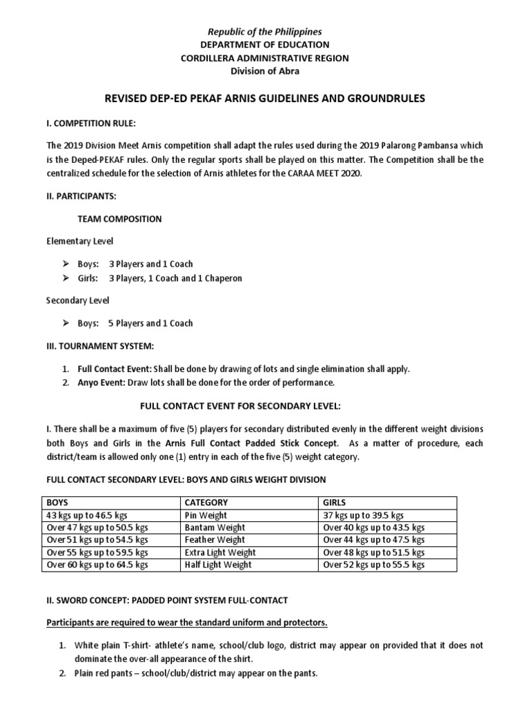 Arnis Guidelines and Groundrules | PDF | Referee | Sports