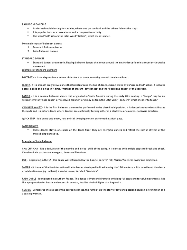 P.E Handouts | PDF | Ballroom Dance | Social Dance