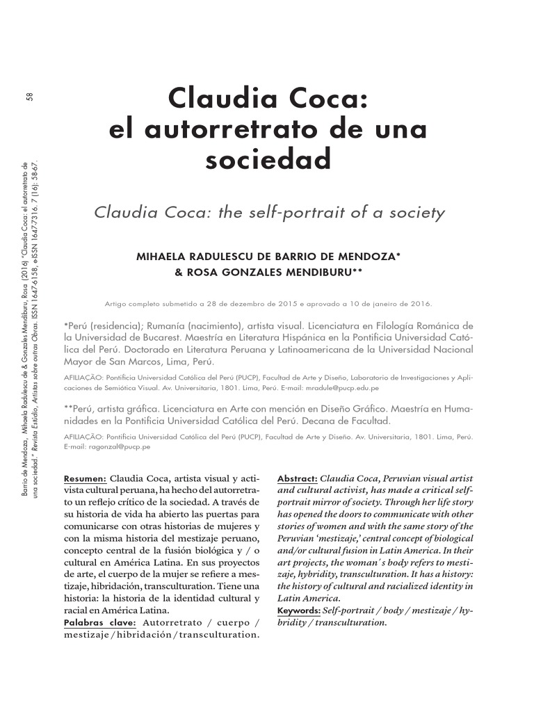 Claudia Coca El Autorretrato de Una Soci | PDF | Perú | Métis