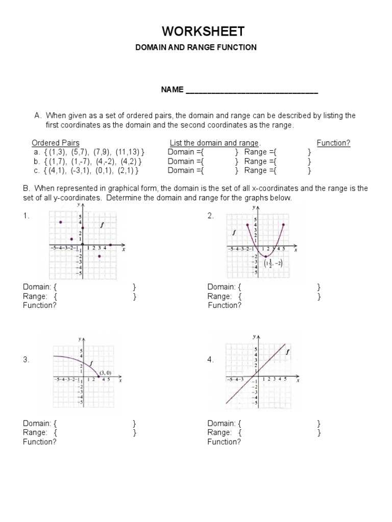 9.worksheet Domain Range Function | PDF | Domain Of A Function ...