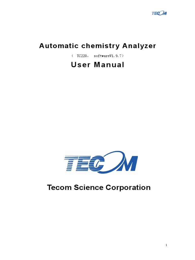 TECOM TC220 Fully Automated Chemistry Analyzer | PDF | Absorbance ...
