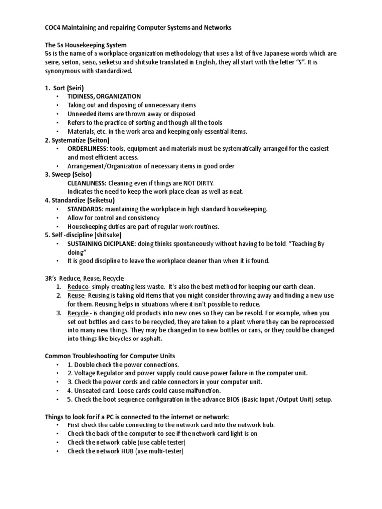 COC4 Maintaining and Repairing Computer Systems and Networks | PDF ...