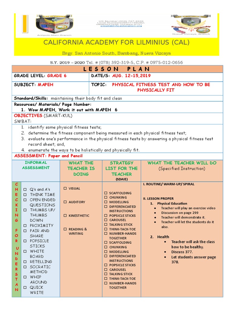California Academy For Lilminius (Cal) : Lesson Plan | PDF | Test ...