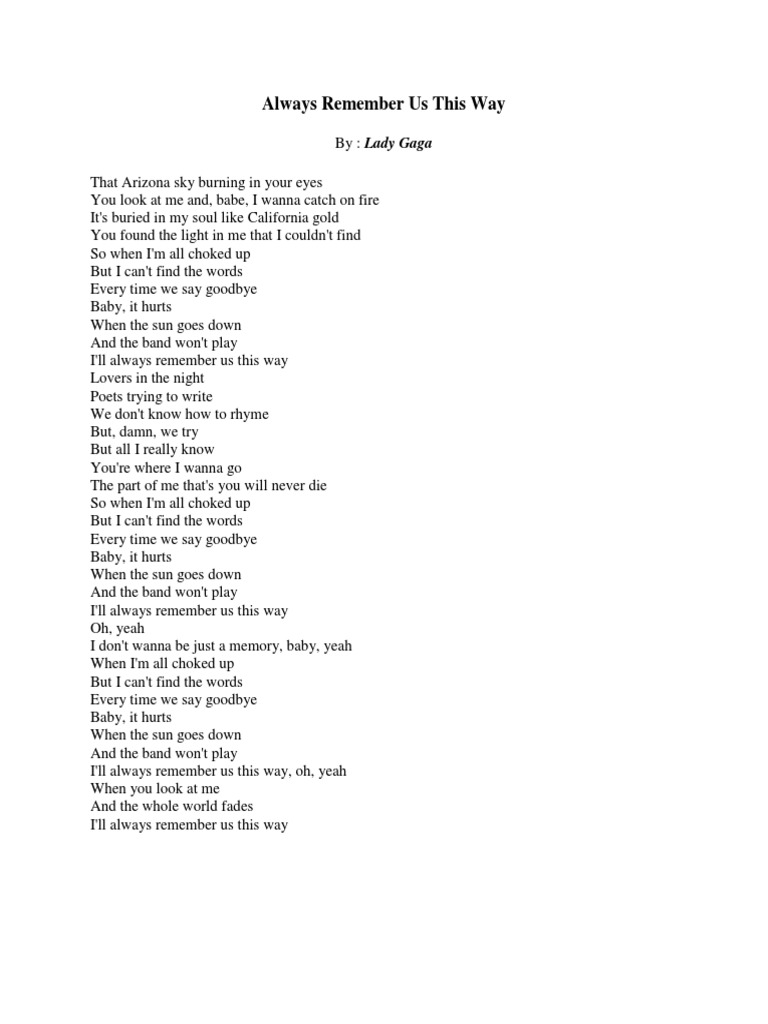 Always Remember Us This Way Lyrics | PDF