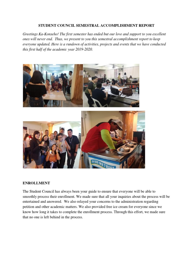 Student Council Semestral Accomplishment Report | PDF | Learning