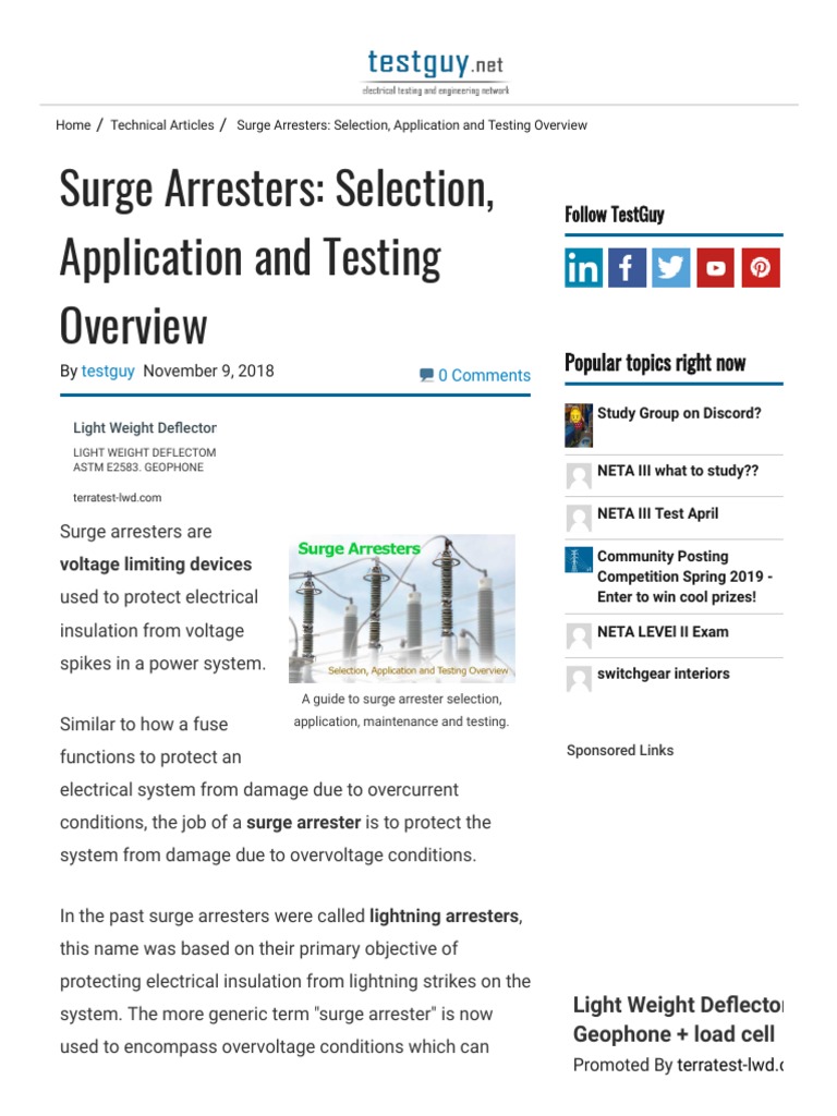 Surge Arrestor Testing | PDF | Insulator (Electricity) | Electric Power ...