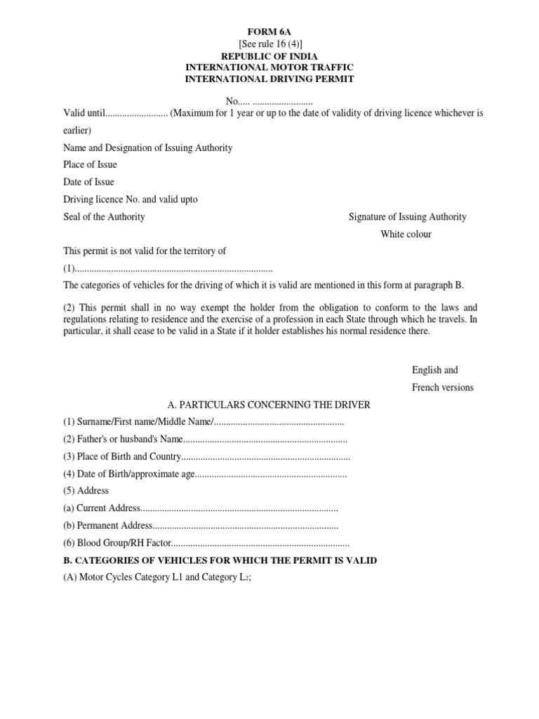 Form 6A (See Rule 16 (4) ) Republic of India International Motor ...