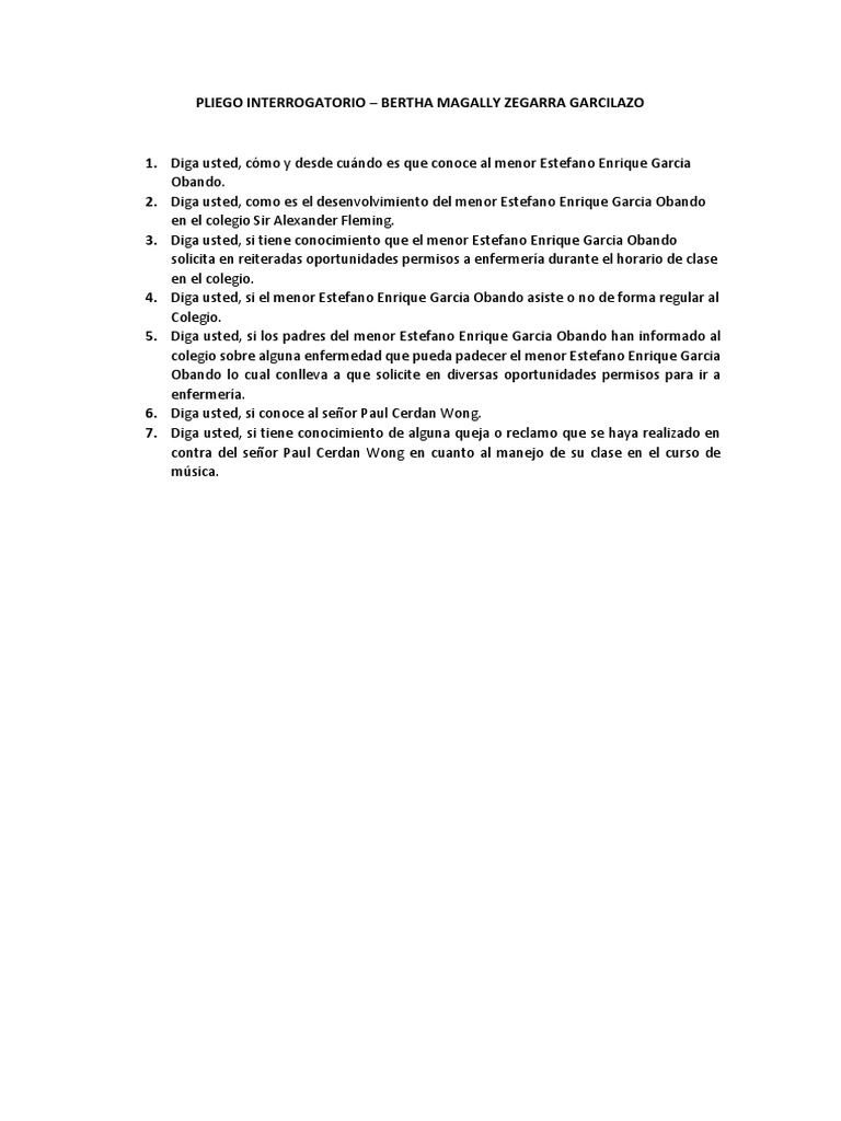 Pliego Interrogatorio | PDF