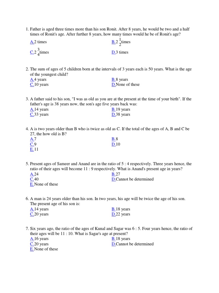 Problems On Ages | PDF | Teaching Mathematics