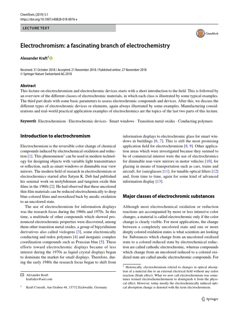 Electrochromism A Fascinating Branch of Electrochemistry PDF | PDF ...