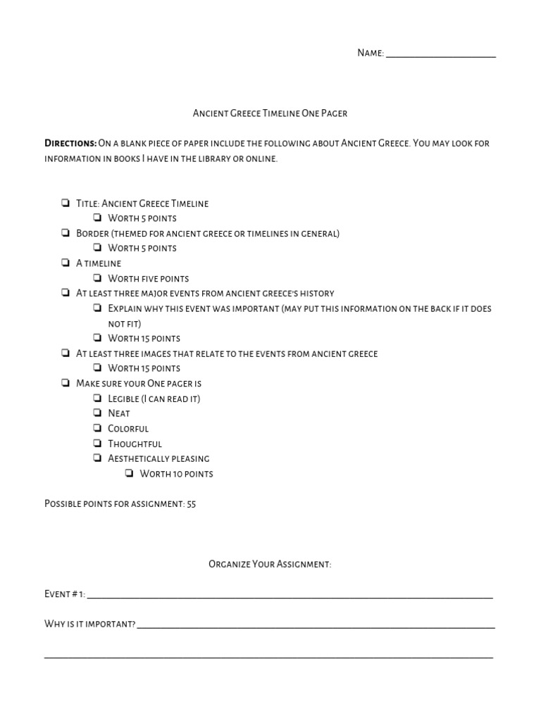 Ancient Greece One Pager Assignment | PDF