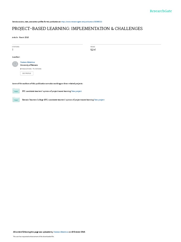 Project-Based Learning: Implementation & Challenges: March 2018 | PDF | Project Based Learning ...