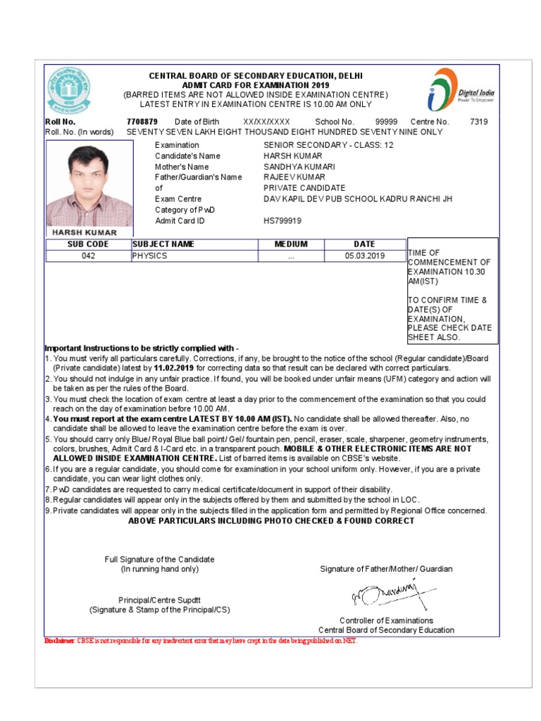 Disclaimer:CBSE Is Not Responsible For Any Inadvertent Error That May ...