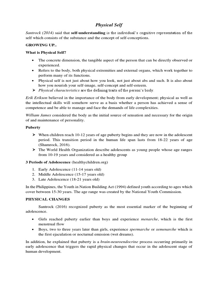 Physical Self | PDF | Adolescence | Identity (Social Science)