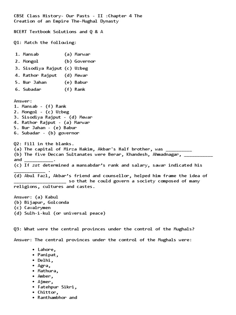 Chapter 4 The Mughal Dynasty | PDF | Mughal Empire | Religion And Belief