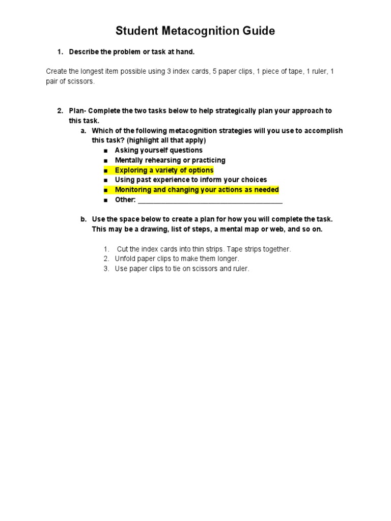 Metacognition Guide 1 | PDF