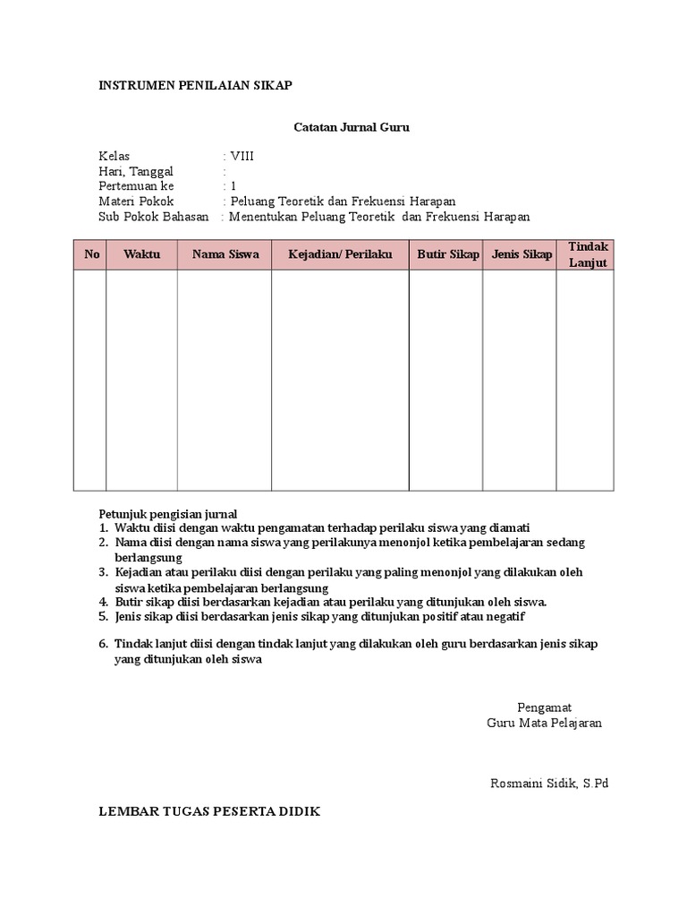 Rosmaini Sidik - INSTRUMEN PENILAIAN SIKLUS 7 PELUANG TEORETIK | PDF