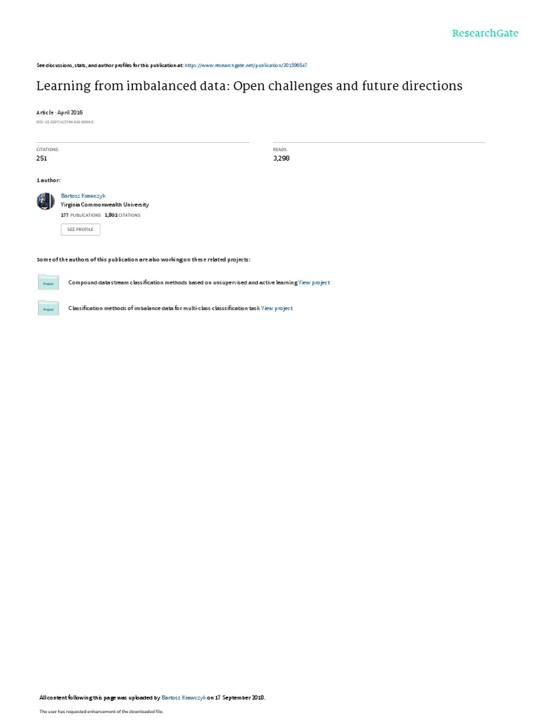 Learning From Imbalanced Data: Open Challenges and Future Directions ...