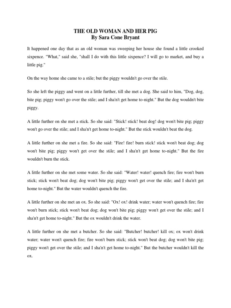 The Old Woman and Her Pig | PDF | Animals And Humans | Domesticated Animals