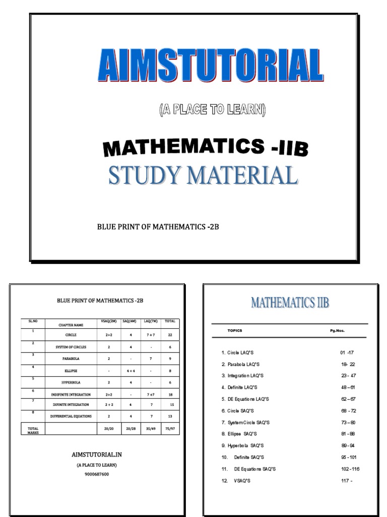 Mathematics 2b Study Material | PDF | Cartesian Coordinate System | Ellipse