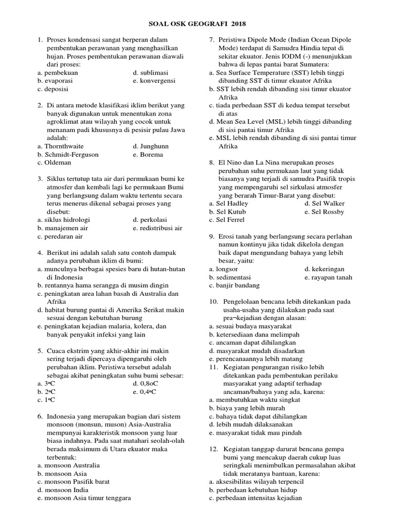 Soal Osk Geografi 2018 | PDF