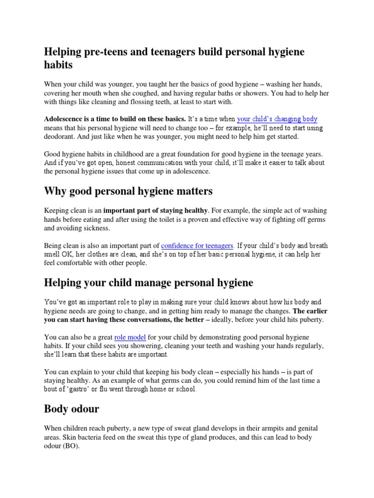 Helping Pre-Teens and Teenagers Build Personal Hygiene Habits | PDF ...