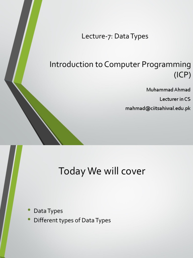 Lecture 7 Data Types 1 Pdf Data Type Integer Computer Science