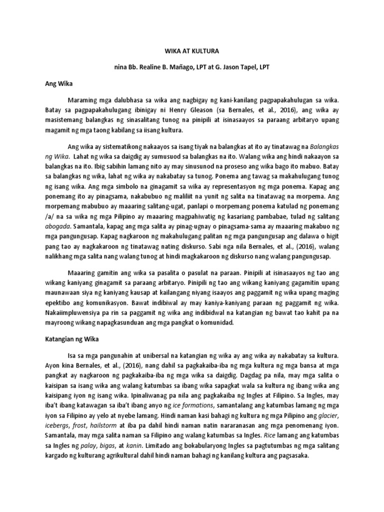 Wika at Kultura | PDF