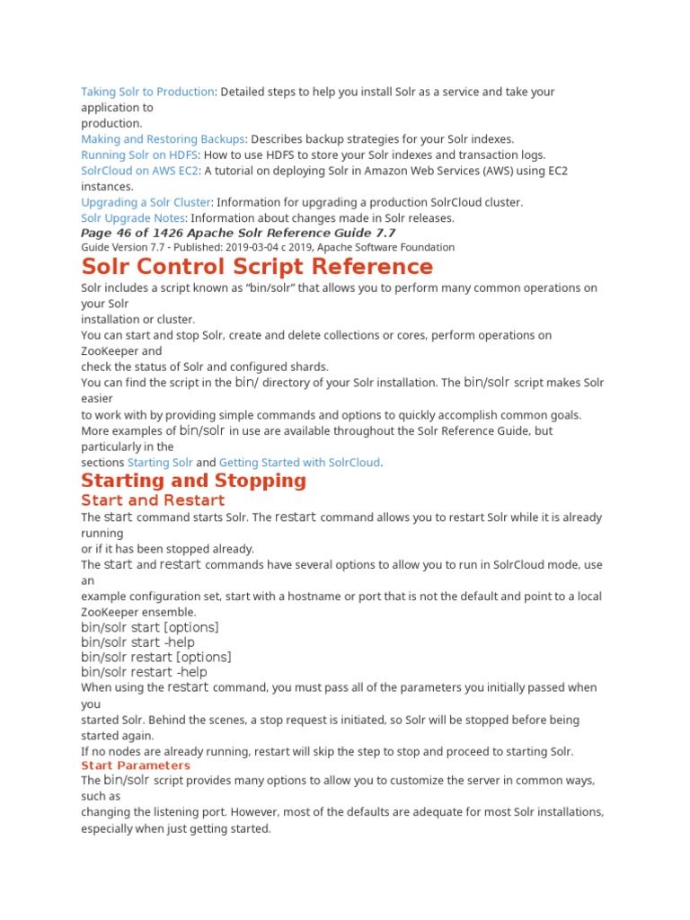 Solr Control Script Reference: Starting and Stopping | PDF | Apache Solr | Xml Schema