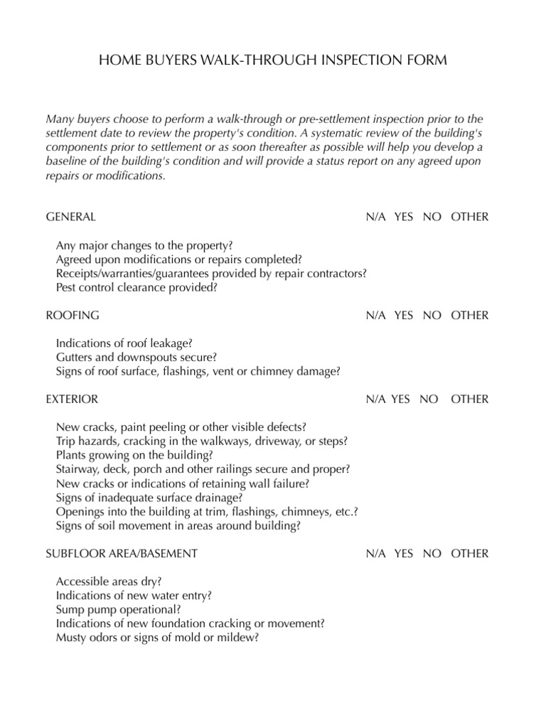 Home Buyers Walk-Through Inspection Form | PDF | Water Heating | Fireplace