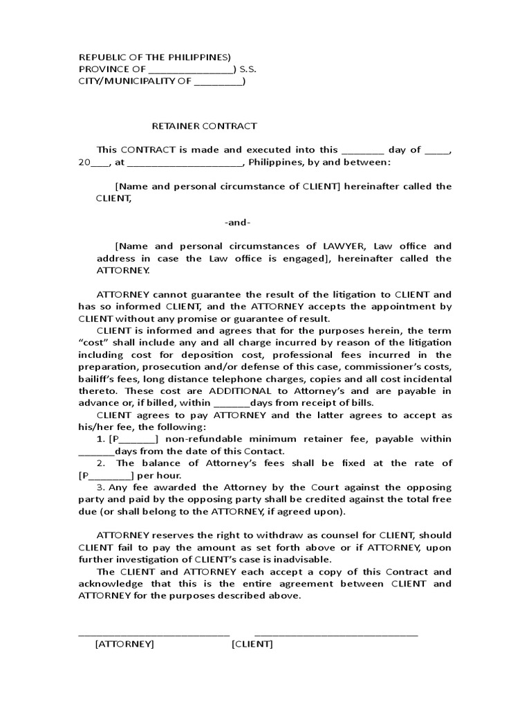 Retainer Agreement Template for Lawyers | PDF | Finance & Money Management