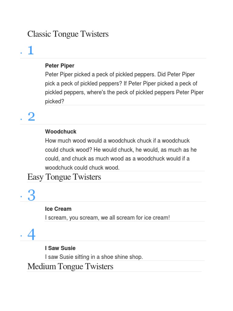 Classic Tongue Twisters: Peter Piper | PDF