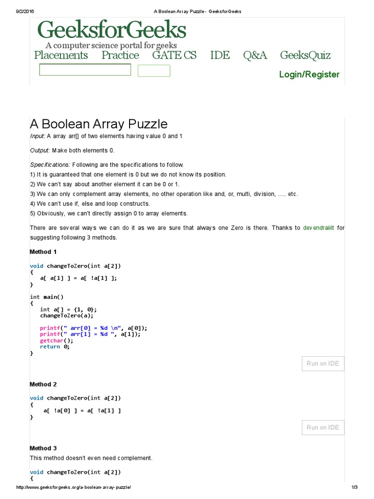 A Boolean Array Puzzle Download Free Pdf Integer Computer Science Boolean Data Type