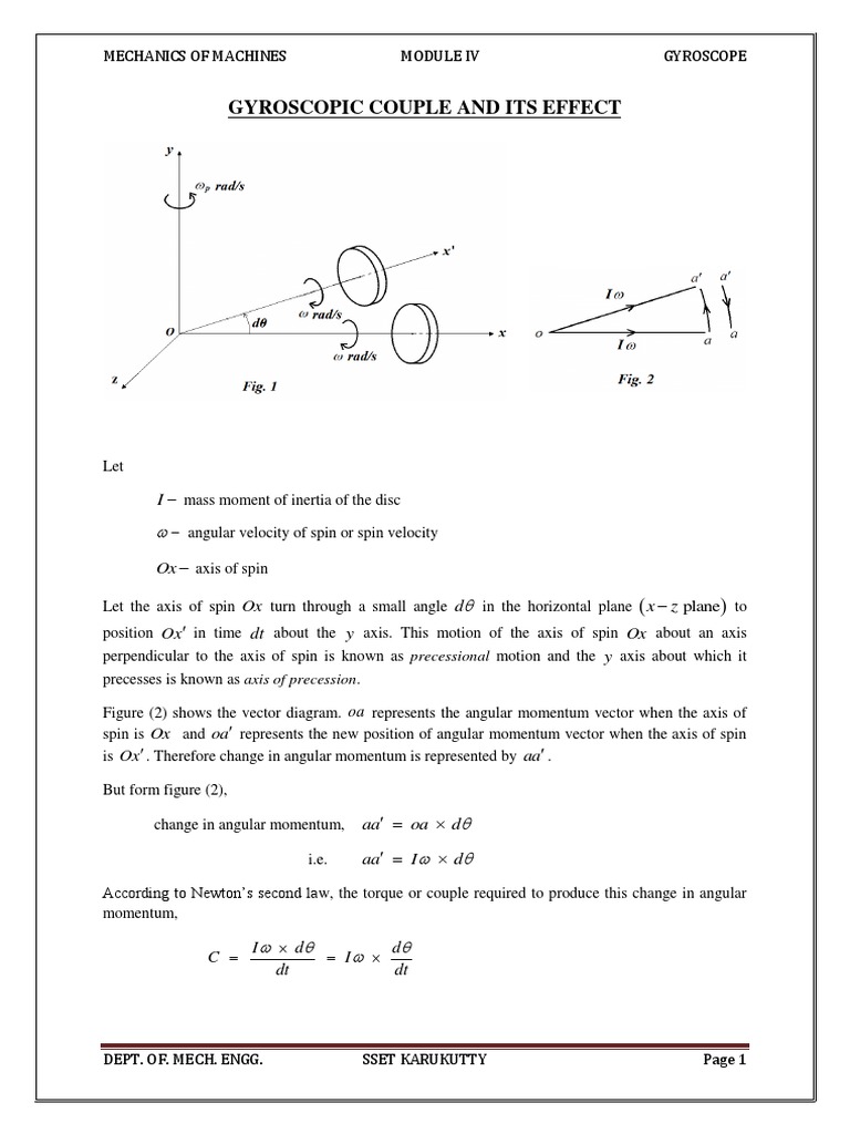 Gyroscopic Couple and Its Effect: Ox Ox D XZ Ox DT Ox | PDF | Rotation ...