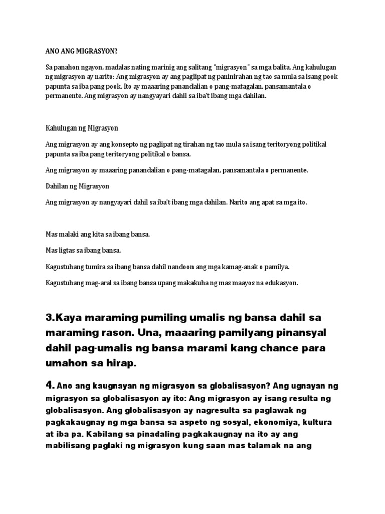 Ano Ang Migrasyon | PDF