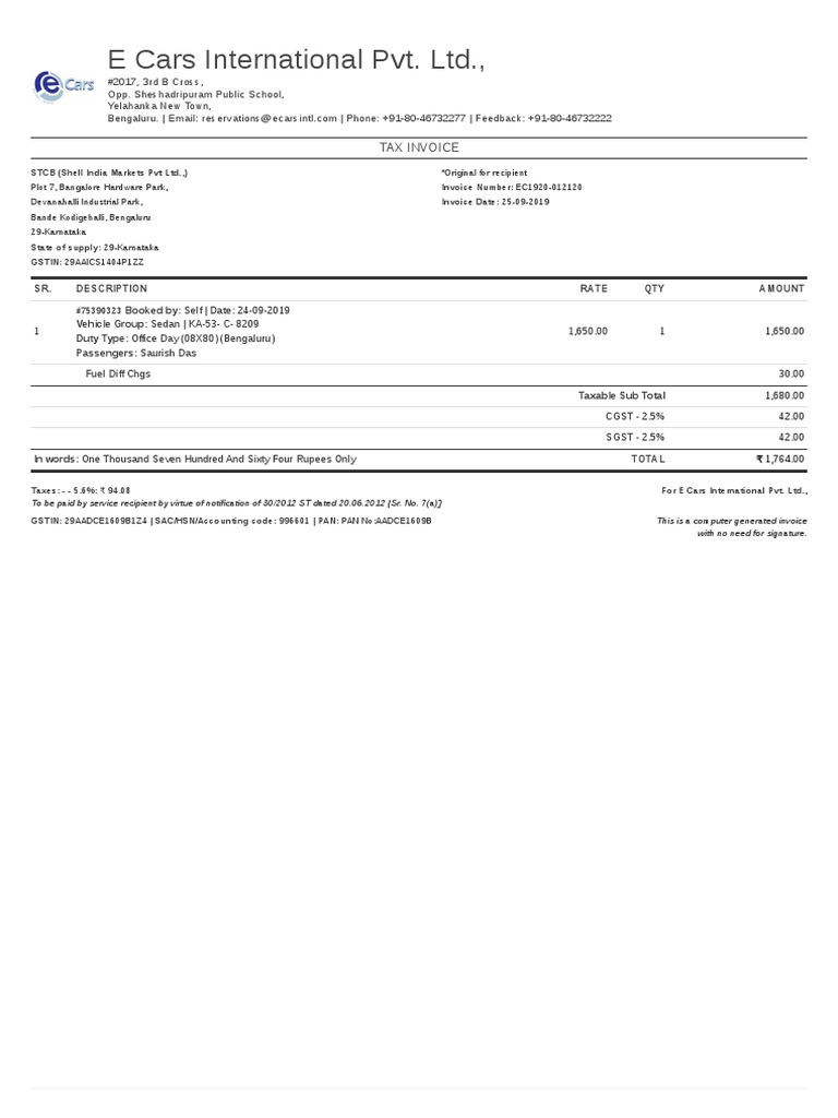 E Cars International Pvt. LTD.,: Tax Invoice | PDF | Taxes | Vehicles