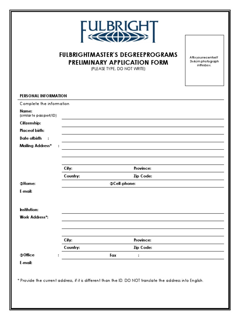 Fulbright Master Application Form | PDF | Academic Degree | Thesis
