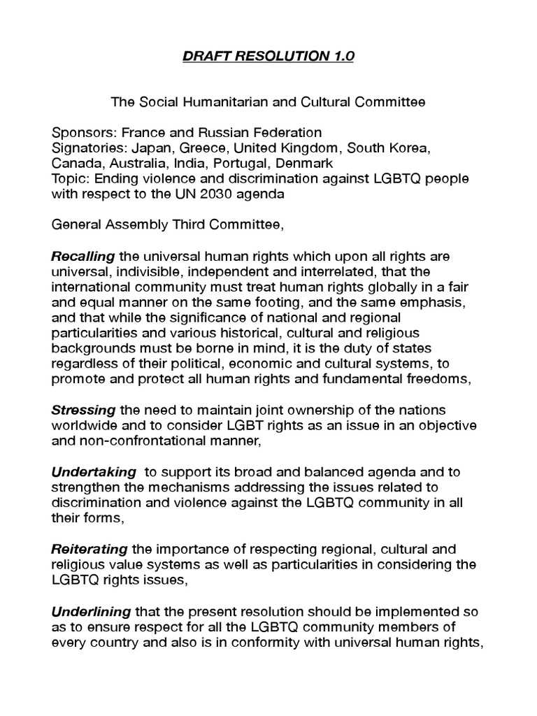 Resolution For Mun | PDF | Lgbt | LGBTQIA+ Studies