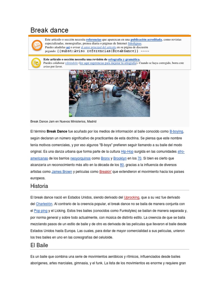 Breakdance | PDF | Baile urbano de calle y música | Entretenimiento