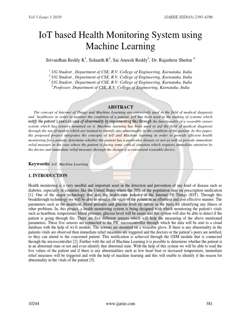 IoT Based Health Monitoring System Using Machine Learning | PDF ...