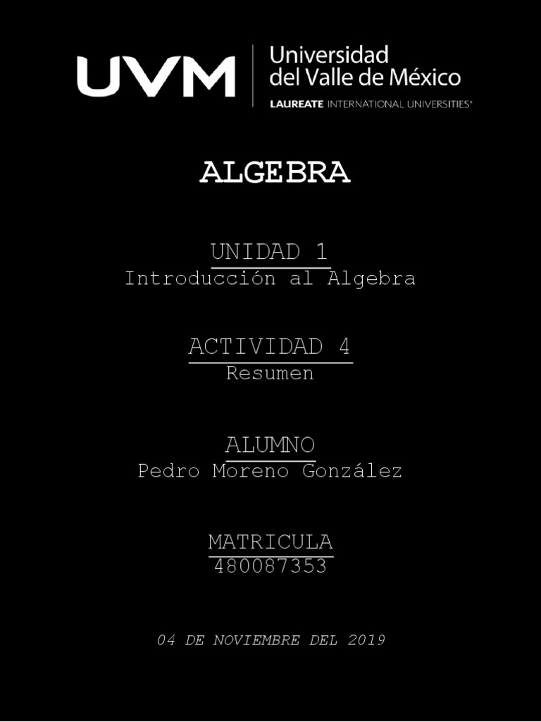 Resumen Introduccion Al Algebra | PDF | Conjunto (Matemáticas) | Álgebra