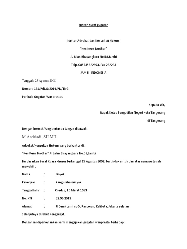 Contoh Surat Gugatan | PDF