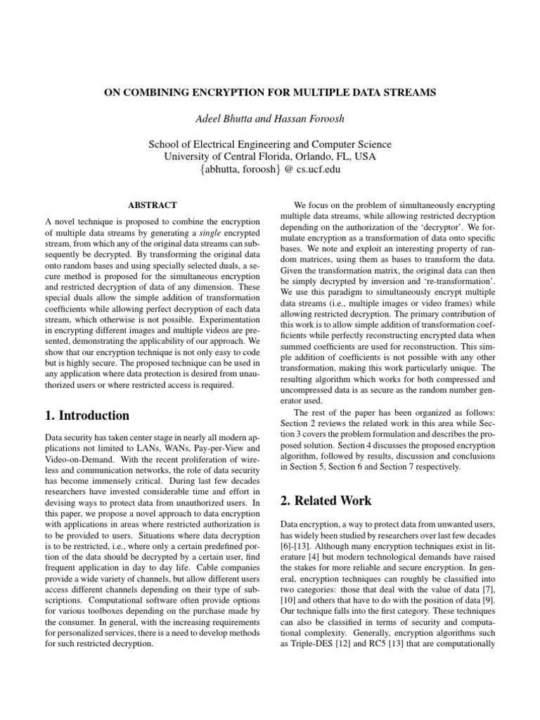 On Combining Encryption For Multiple Data Streams | PDF | Cryptography | Matrix (Mathematics)