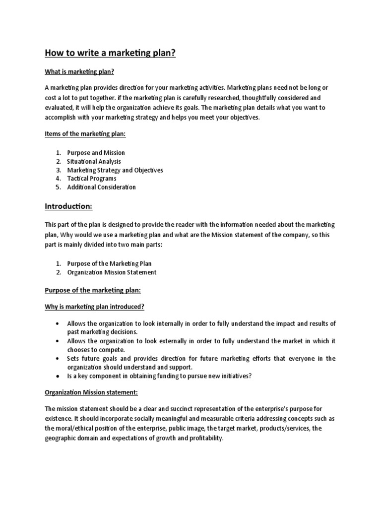 How To Write A Marketing Plan PDF Marketing Strategic Planning
