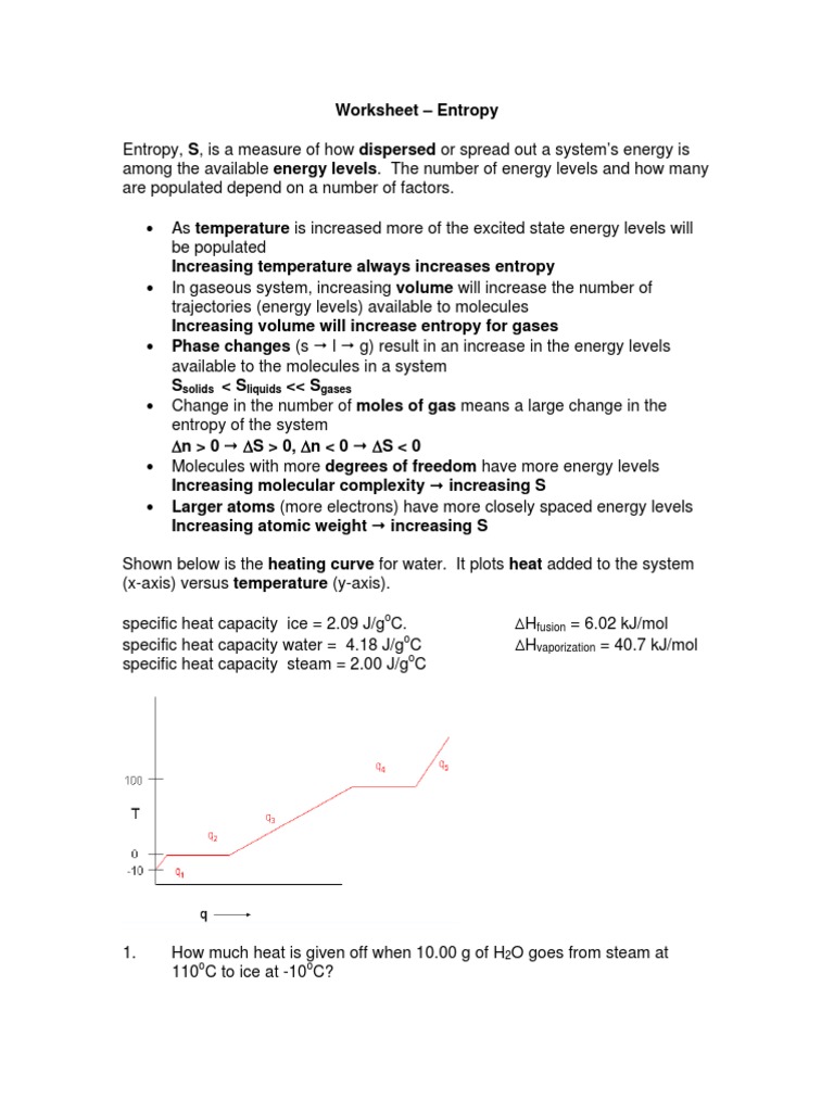 Worksheet - Entropy: Solids Liquids Gases | PDF | Heat Capacity ...